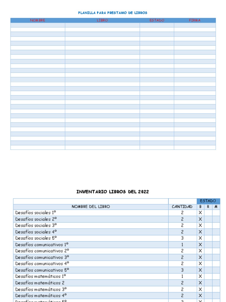 Planilla para Prestamo de Libros | PDF
