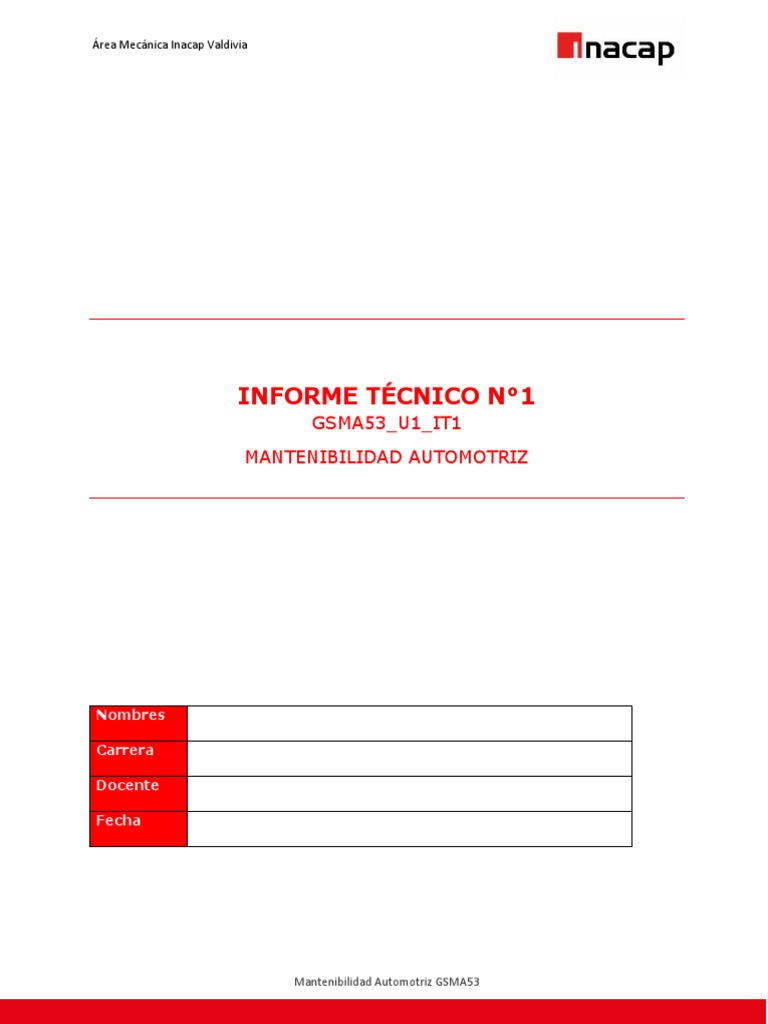 Formato Informe Tecnico 1 | PDF | Evaluación | Coche
