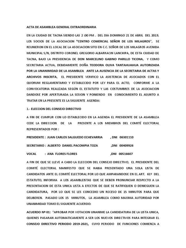 Acta 21 Abril C.C. Señor Milagros | PDF