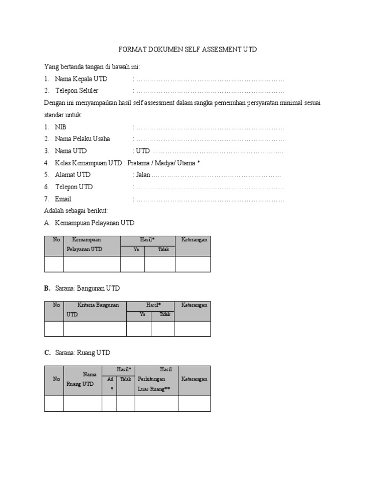 Format Dokumen Self Assesment Utd | PDF