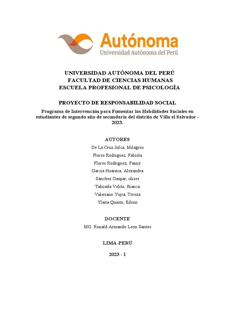 Estructura Del Proyecto Rsu | PDF | Las emociones | Perú