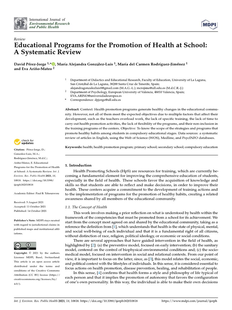 Educational Programs For The Promotion of Health at School: A ...
