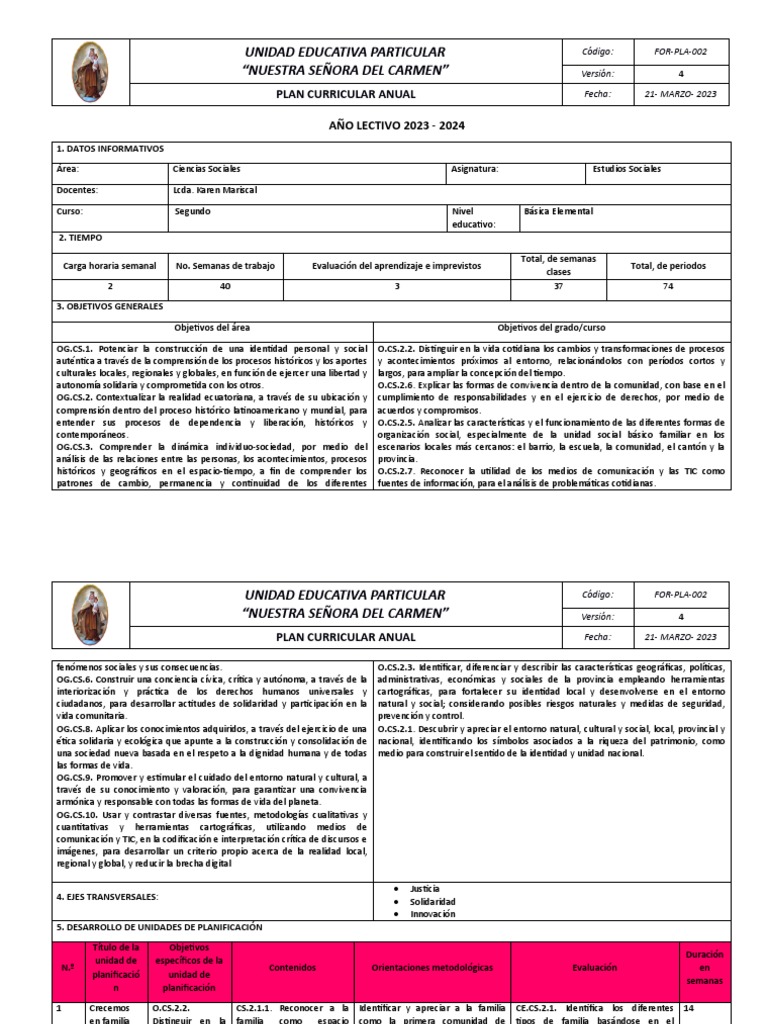 Pca Eess 2023 - 2024 | PDF | Familia | Aprendizaje