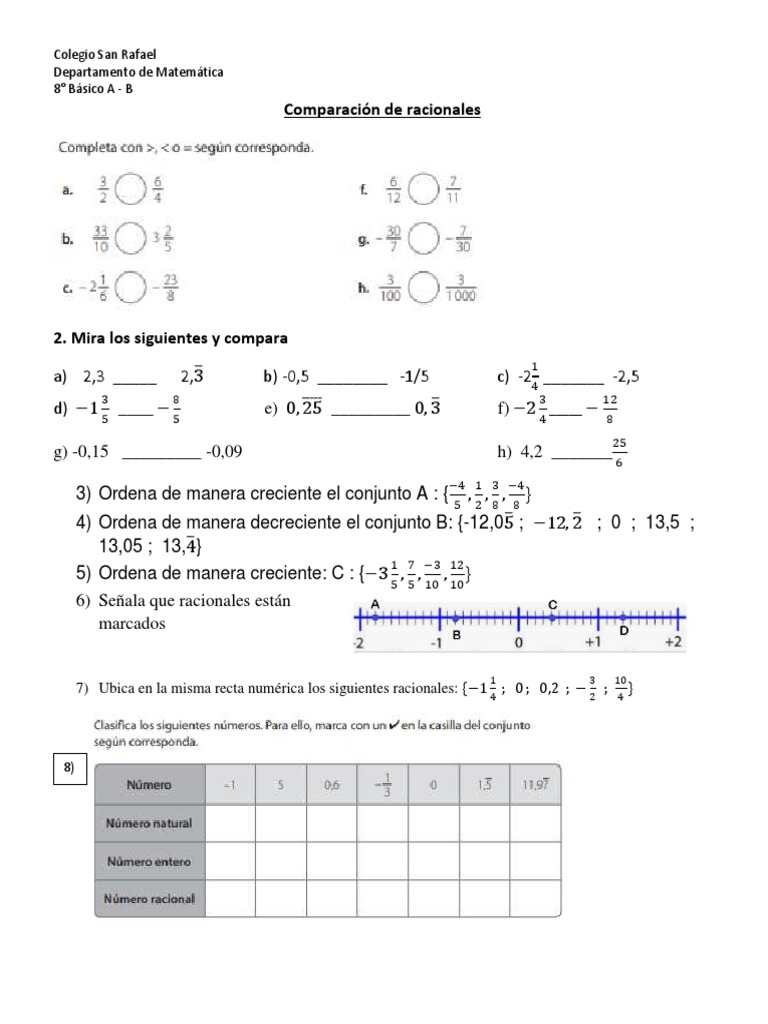 Comparación y Ordenación de Números Racionales | PDF