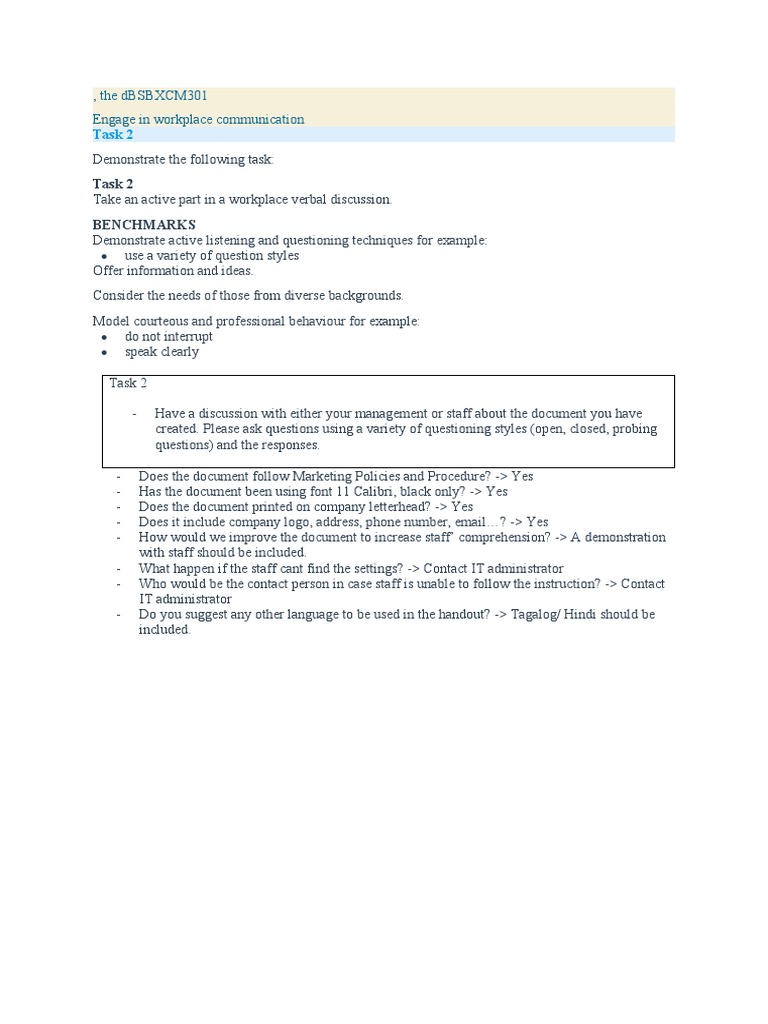 BSBXCM301 - Performance Task 2 | PDF