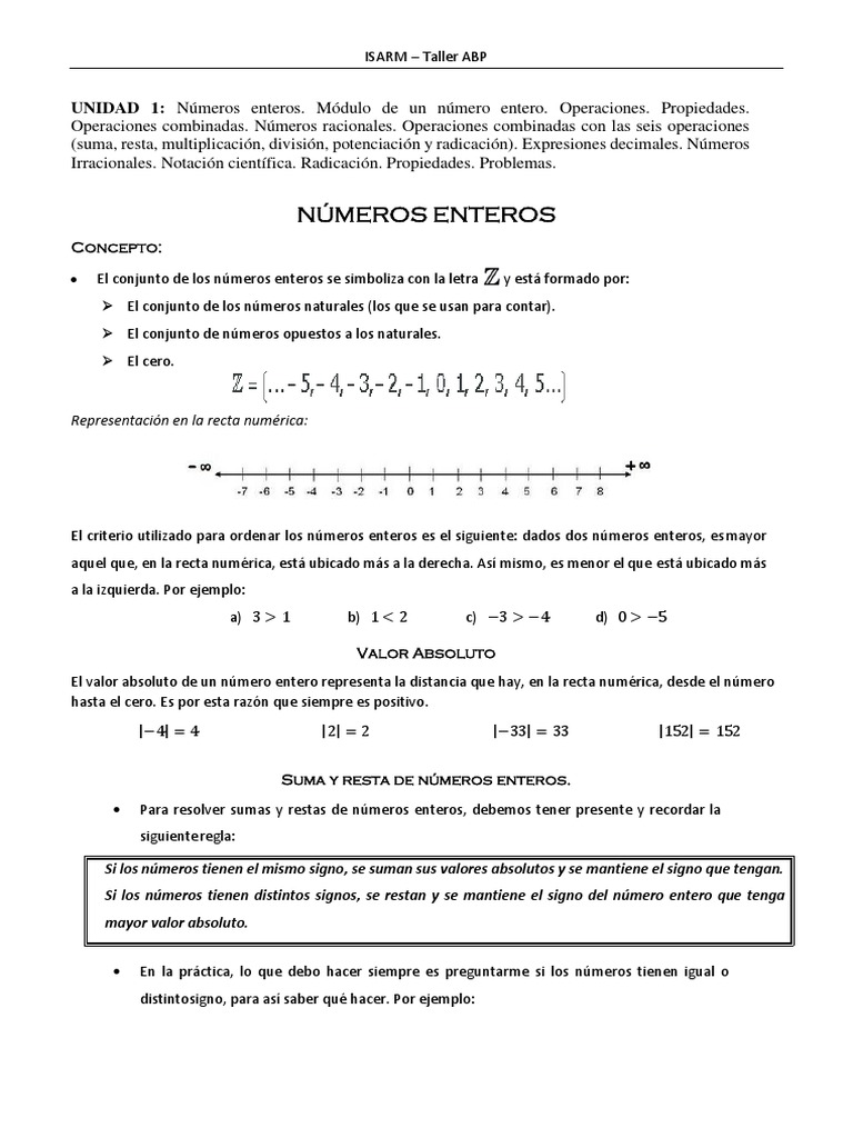 Operaciones con Números Enteros | PDF | Entero | Números