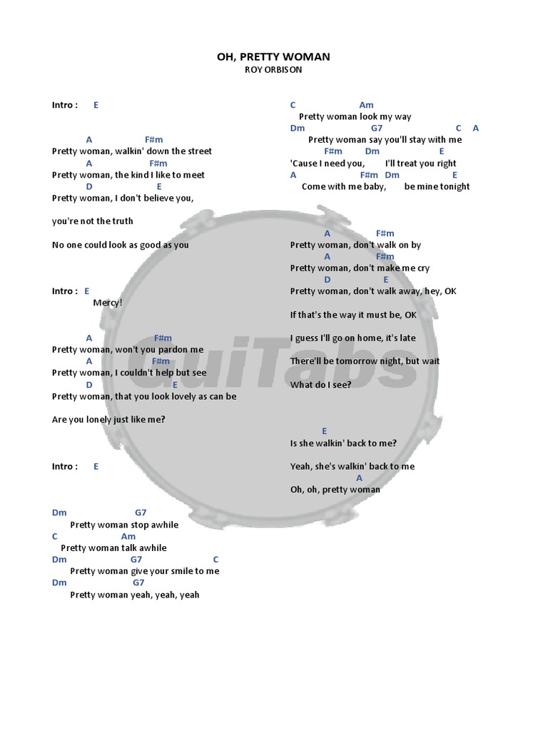 Oh, Pretty Woman - Lyrics & Chords | PDF