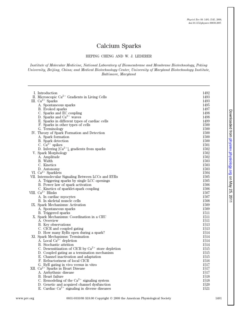 Calcium Sparks: Physiol Rev | PDF | Signal Transduction | Endoplasmic ...