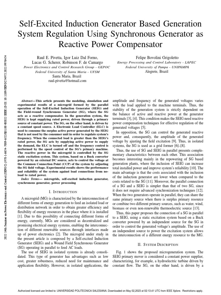 Self Excited Induction Generator Based Generation System Regulation Using Synchronous Generator