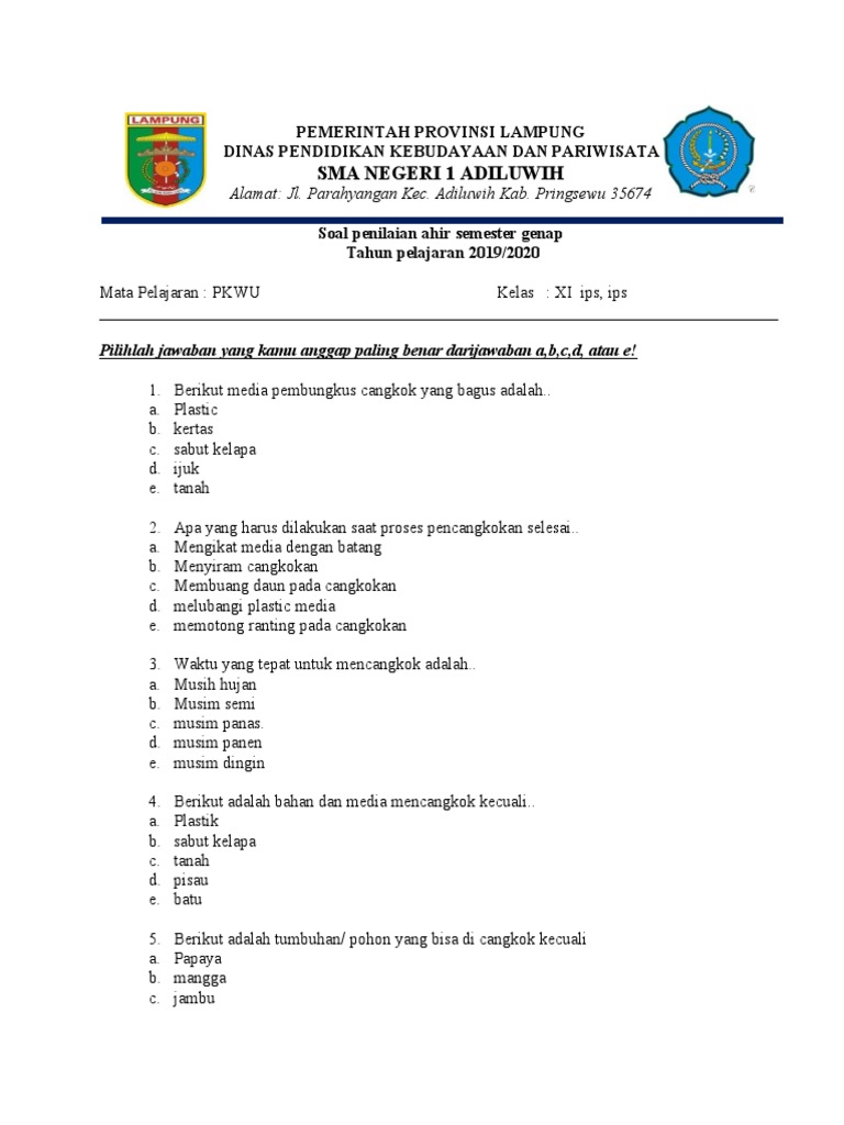 Soal PAS ONLINE PKWU 2020 Fix XI | PDF