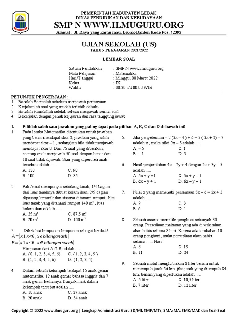 Us MTK Ix | PDF | Metode & Bahan Ajar