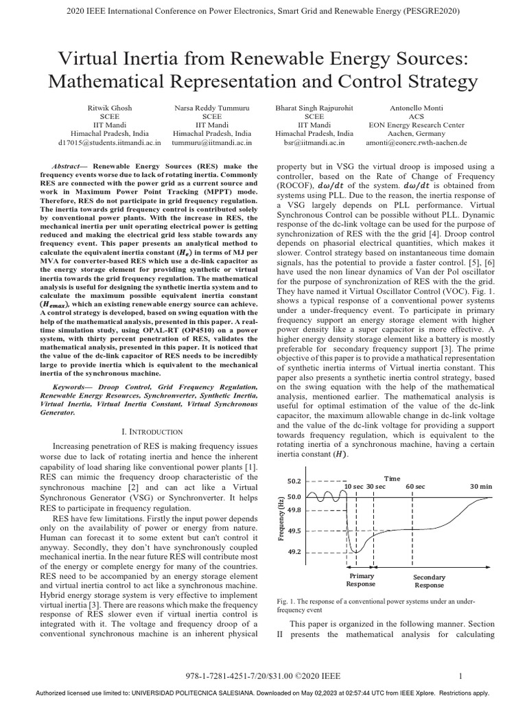 Virtual Inertia From Renewable Energy Sources Mathematical ...