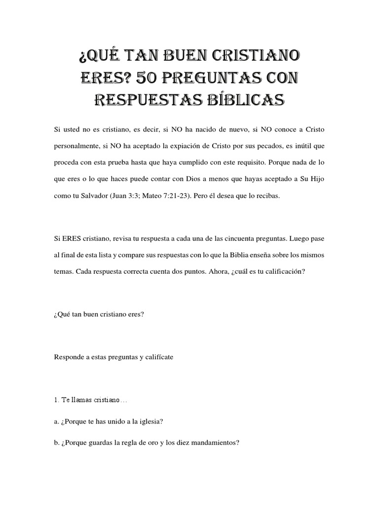 ¿Qué Tan Buen Cristiano Eres? 50 Preguntas Con Respuestas Bíblicas | PDF | Cristo (título ...