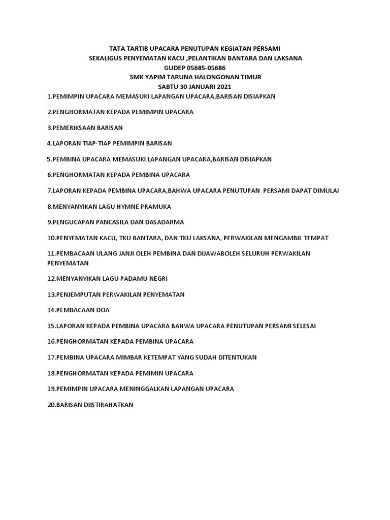 Tata Tartib Upacara Persami | PDF