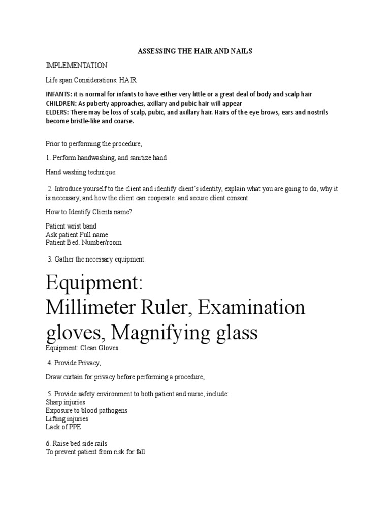 Hair and Nail Assessment Guidelines | PDF | Nail (Anatomy) | Medical ...