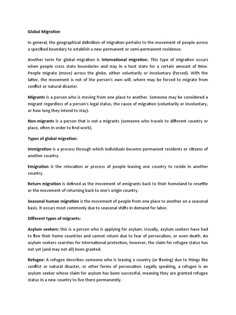 Understanding Global Migration Types | PDF | Human Migration | Asylum Seeker