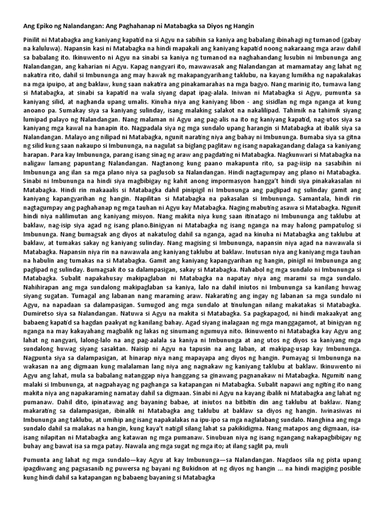 Ang Epiko NG Nalandangan: Ang Paghahanap Ni Matabagka Sa Diyos NG ...