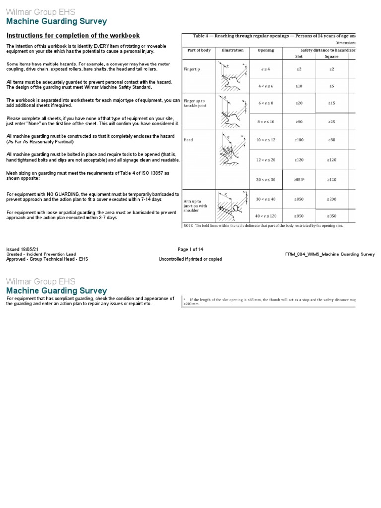 FRM - 004 - WIMS - Machine Guarding Survey (Approved) | PDF | Elevator ...