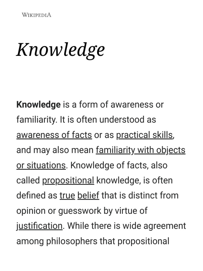 Knowledge - Wikipedia | PDF | Knowledge | Epistemology