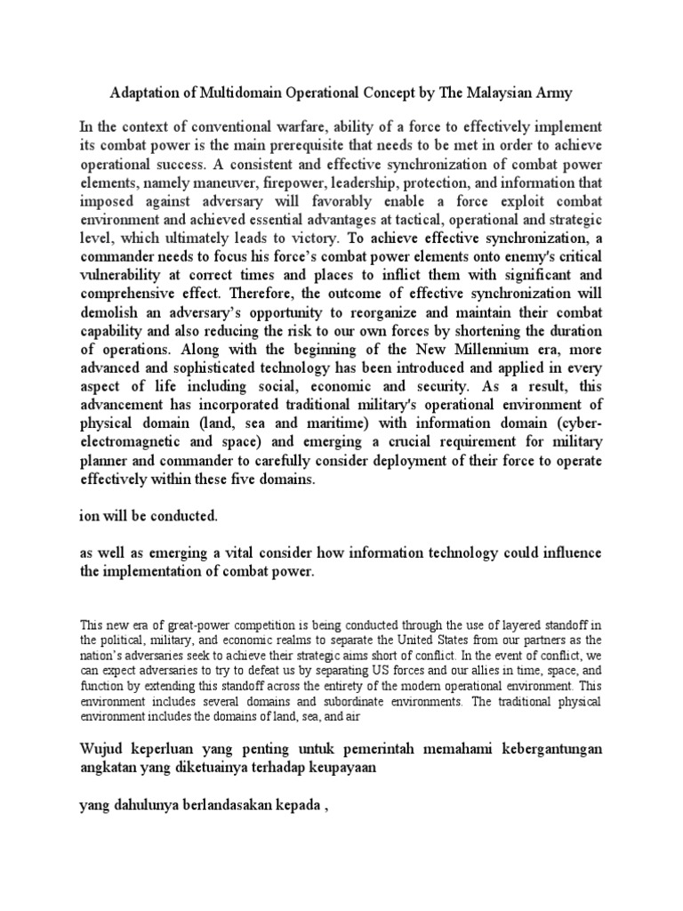 Adaptation of Multidomain Operational Concept by The Malaysian Army ...