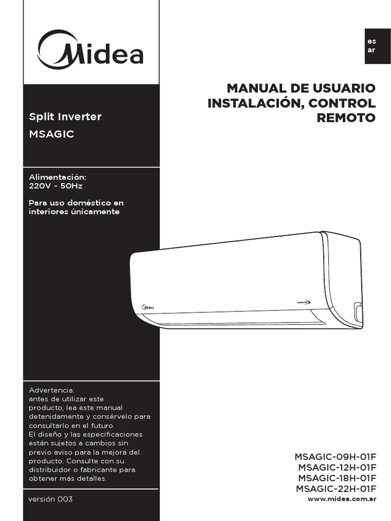 Manual de Usuario Instalación, Control Remoto: Split Inverter Msagic | PDF | Enchufes y tomas de ...