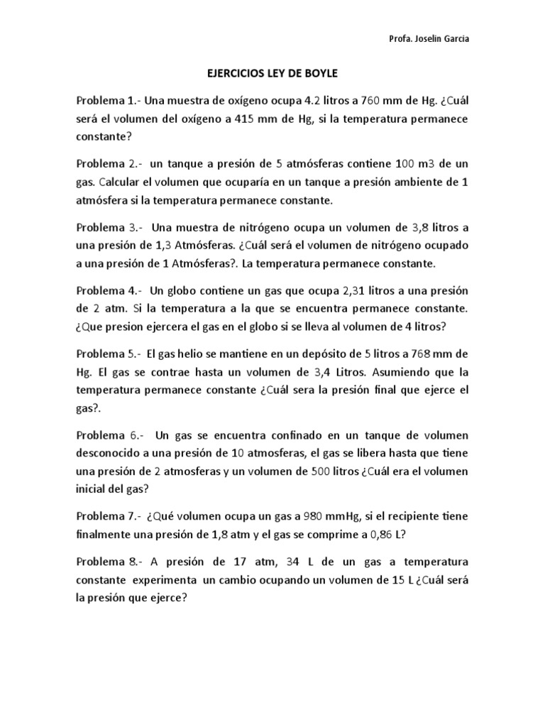 Ejercicios Ley de Boyle | PDF