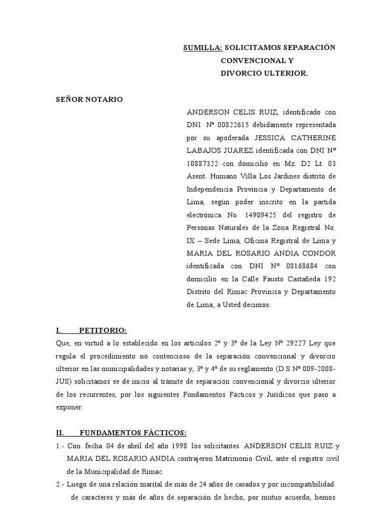 Modelo De Escritura De Acta De Divorcio Notarial Divorcio Ante Notario ...