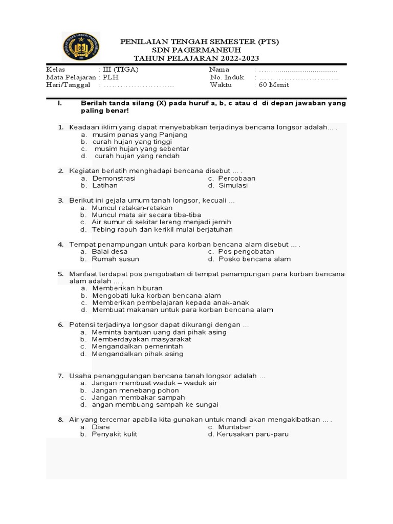 Soal PTS PLH sm2 kls3 2022-2023 | PDF