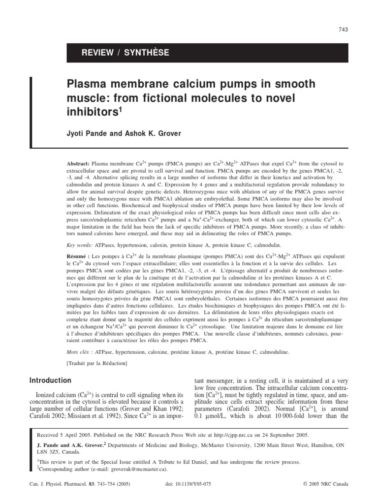 Plasma Membrane Calcium Pumps in Smooth | PDF | Biologie cellulaire ...