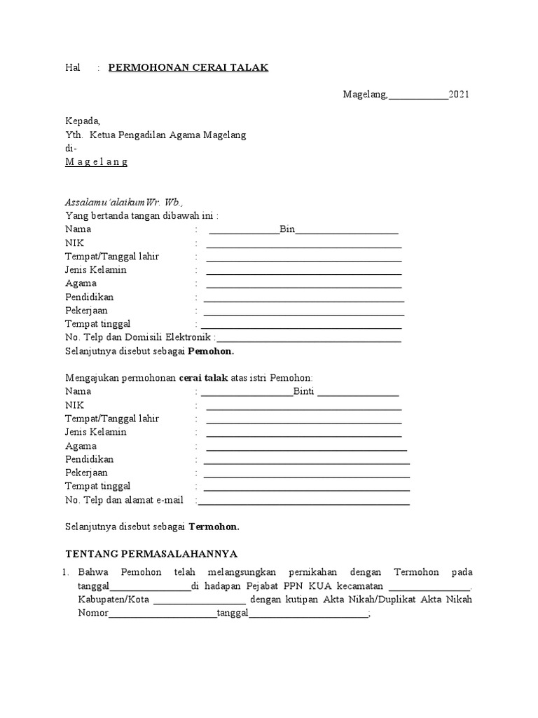 Permohonan Cerai Talak E-Court | PDF