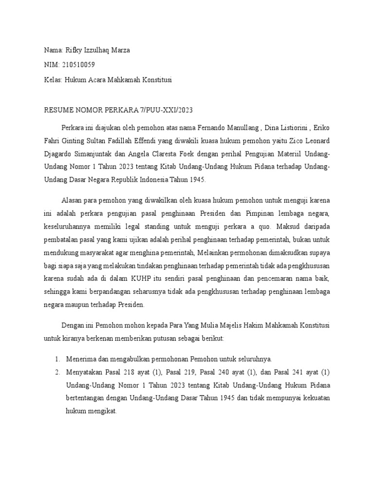 Resume Sidang MK | PDF