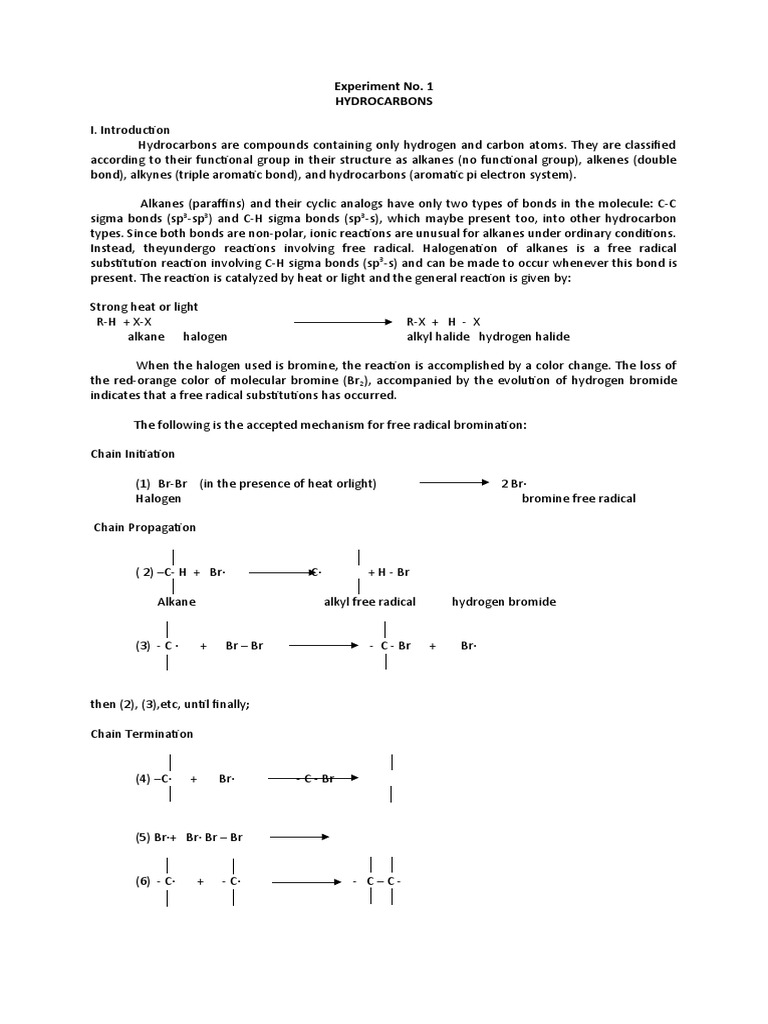 (DORDADO) 1 Experiment No. 1 Hydrocarbons | PDF | Alkene | Chemical Reactions