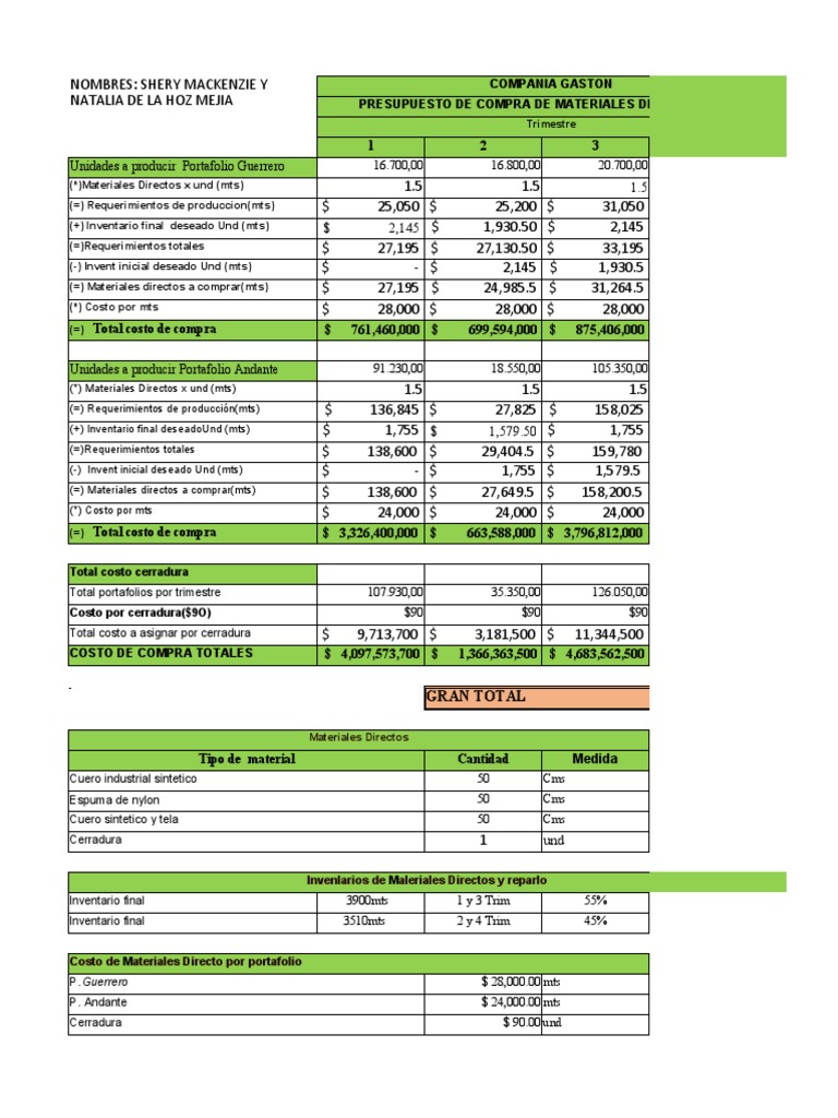 Unidades A Producir Portafolio Guerrero: Compania Gaston Presupuesto de ...