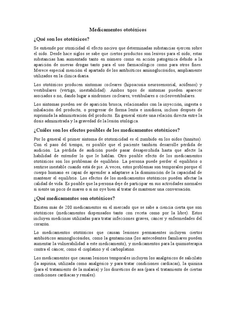 Medicamentos Ototóxicos 23 | PDF | Tinnitus | Medicamentos con receta
