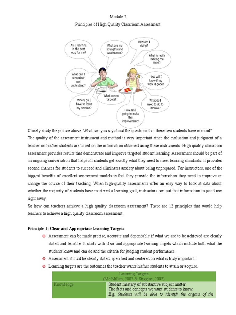 Achieving High Quality Classroom Assessment: 12 Key Principles | PDF ...