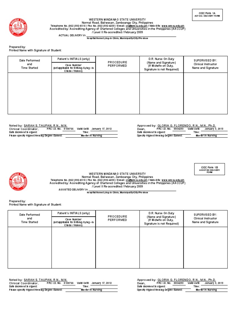 ODC Form 1A: Procedure Performed | PDF | Nursing | Doctor Of Philosophy