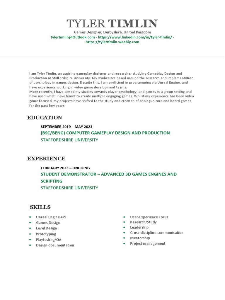 Tyler Timlin - CV 1 | PDF