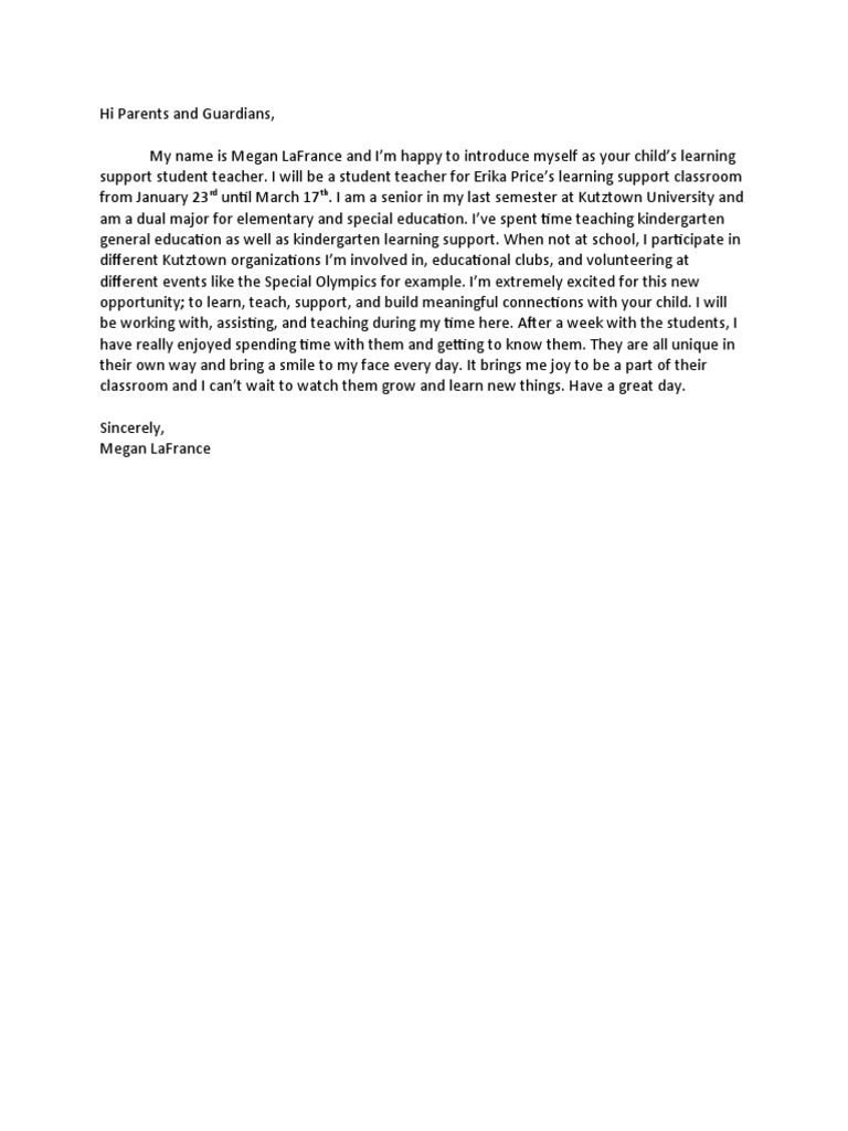 Introduction Letter To Parents | PDF