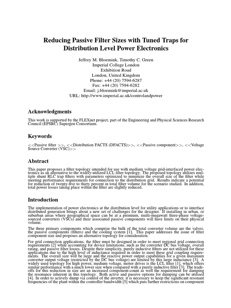 Reducing Passive Filter Sizes With Tuned Traps For Distribution Level ...
