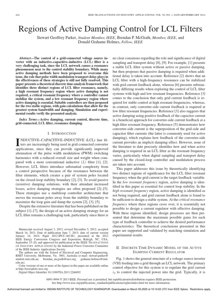 Regions Of Active Damping Control For Lcl Filters Pdf