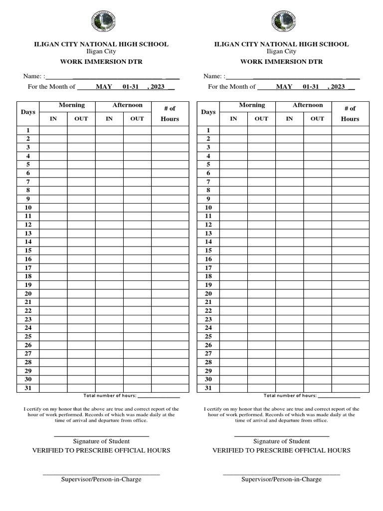 DTR Work Immersion | PDF