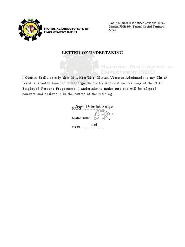 Undertaking Letter | PDF