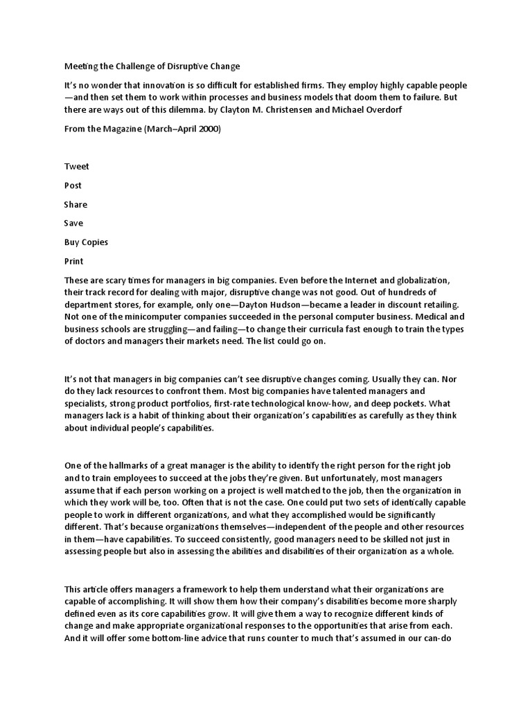 Meeting The Challenge of Disruptive Change | PDF | Disruptive ...