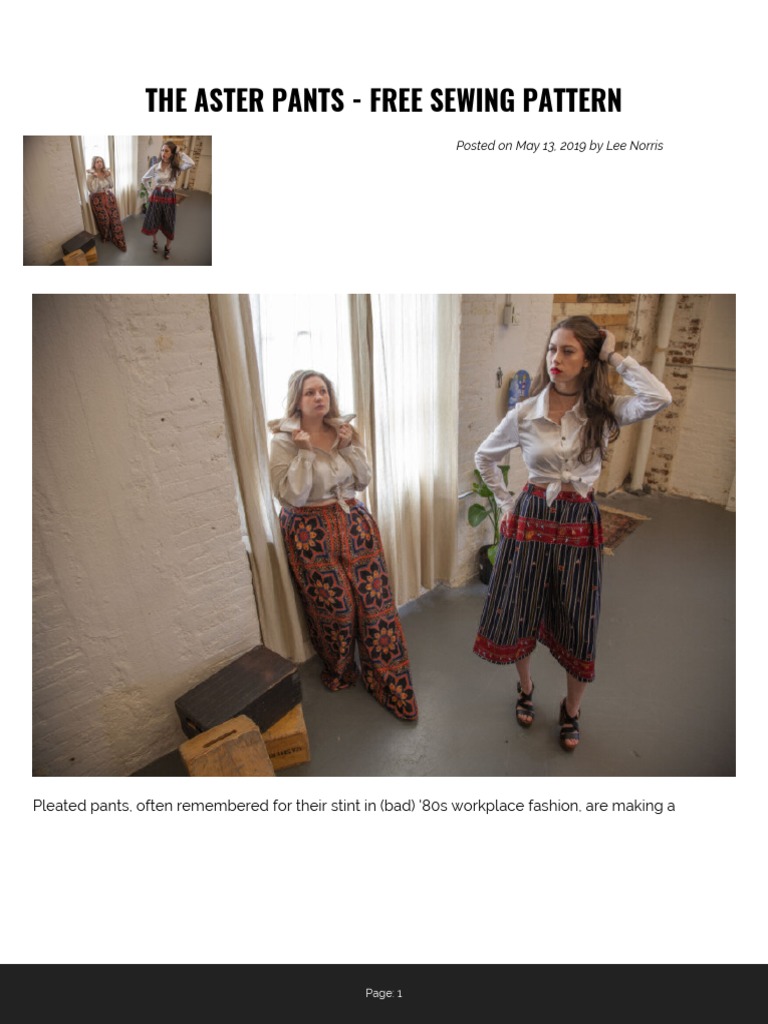 The Aster Pants Free Sewing Pattern | PDF | Seam (Sewing) | Clothing