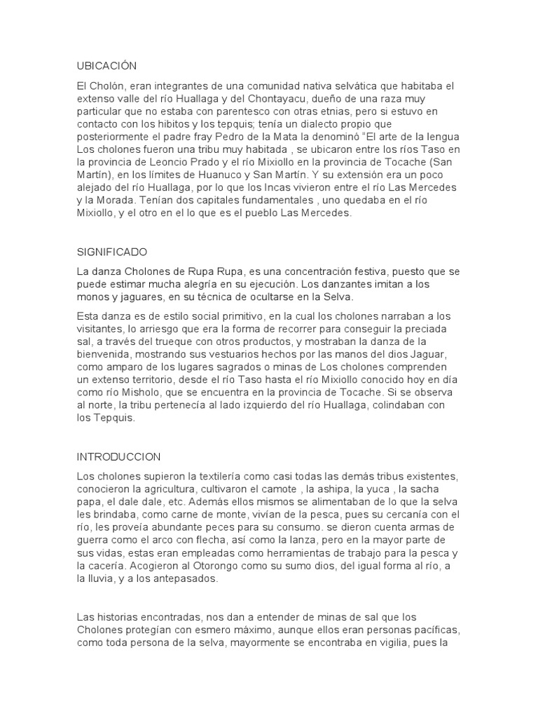 Historia y Cultura de los Cholones | PDF