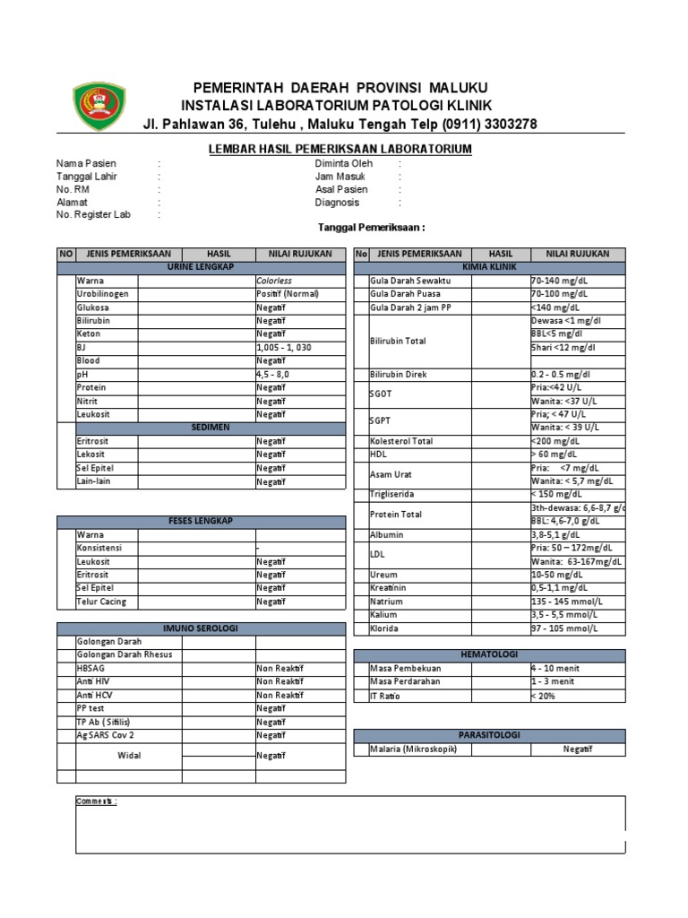 form hasil lab | PDF