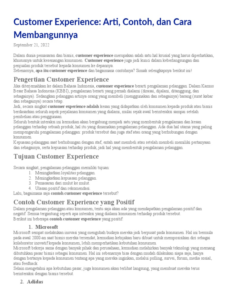 Customer Experience: Arti, Contoh, Dan Cara Membangunnya | PDF