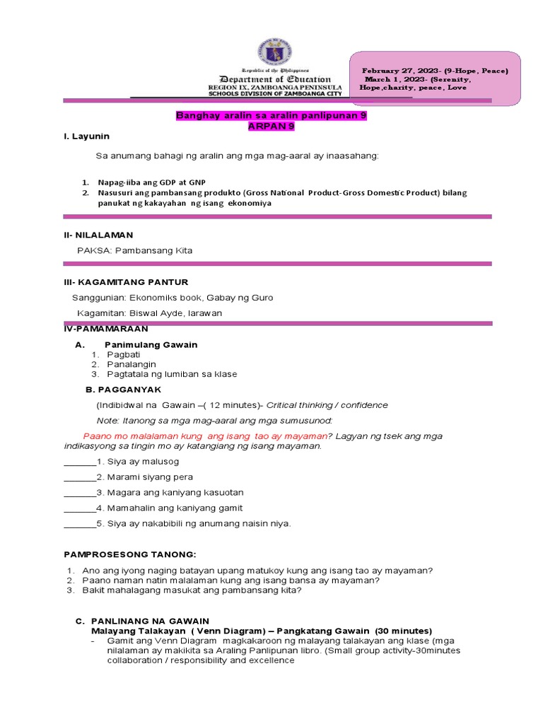 Lesson Plan (February 27 To March 3, 2023) | PDF