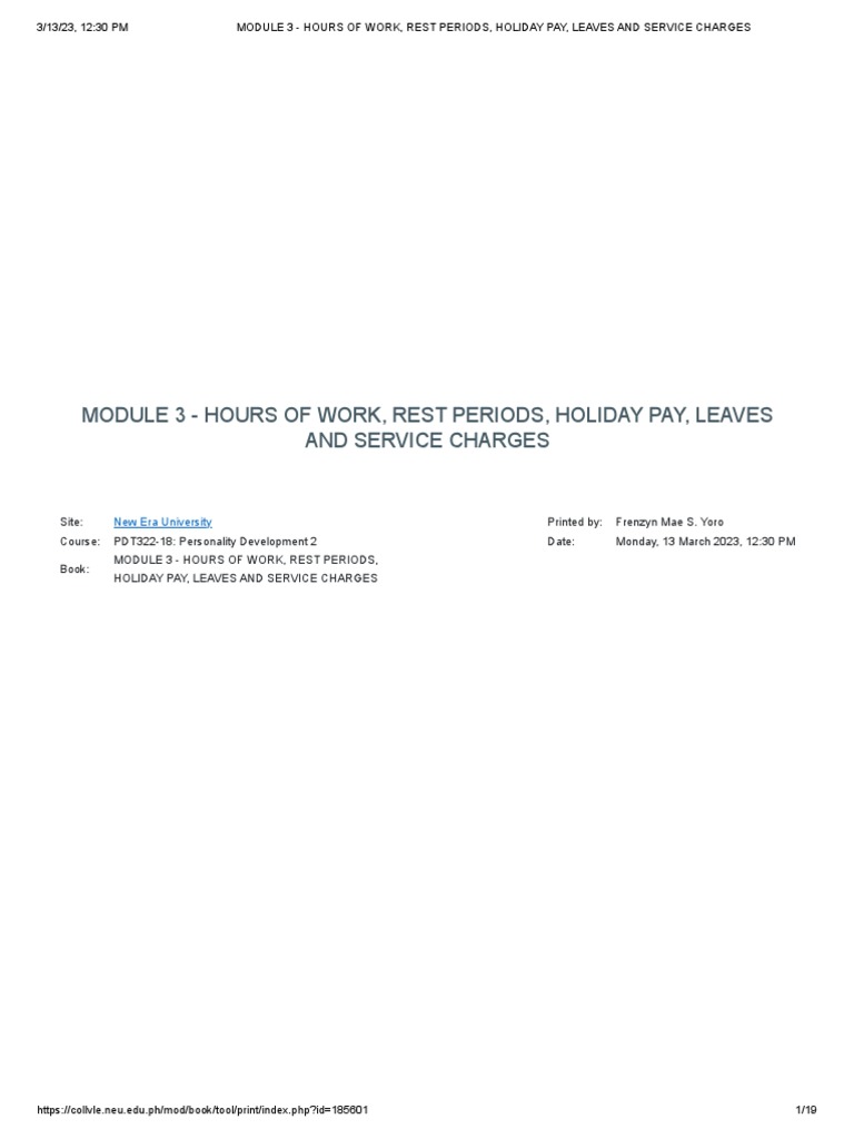 Module 3 - Hours of Work, Rest Periods, Holiday Pay, Leaves and Service ...