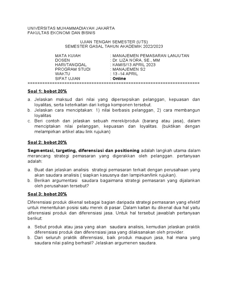 UTS Manajemen Pemasaran Lanjutan | PDF